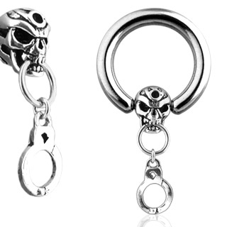 316L Skull Captive Ring with Handcuff