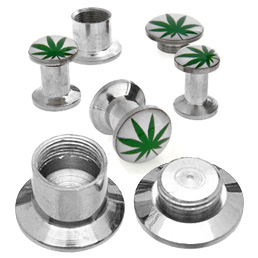 Pair of Stash 316L Surgical Steel Plug Earrings (Pot Leaf)