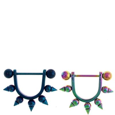 316L 14G Anodized Spike Stirrups Nipple Ring