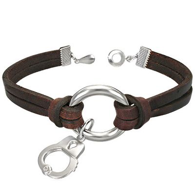 Trendy Celeb Premium Brown Leather Bracelet - Handcuff