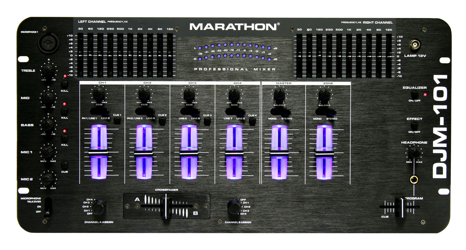 MARATHON ® DJM-101 ™ PROFESSIONAL 4-CHANNEL 19" MIXER MOBILE DJ / CLUB ...