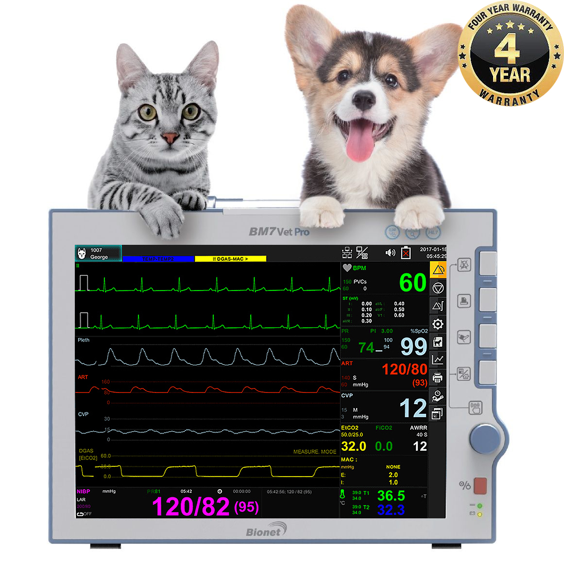Bionet BM7 Vet PRO Multiparameter Patient Monitor for Veterinary Medicine