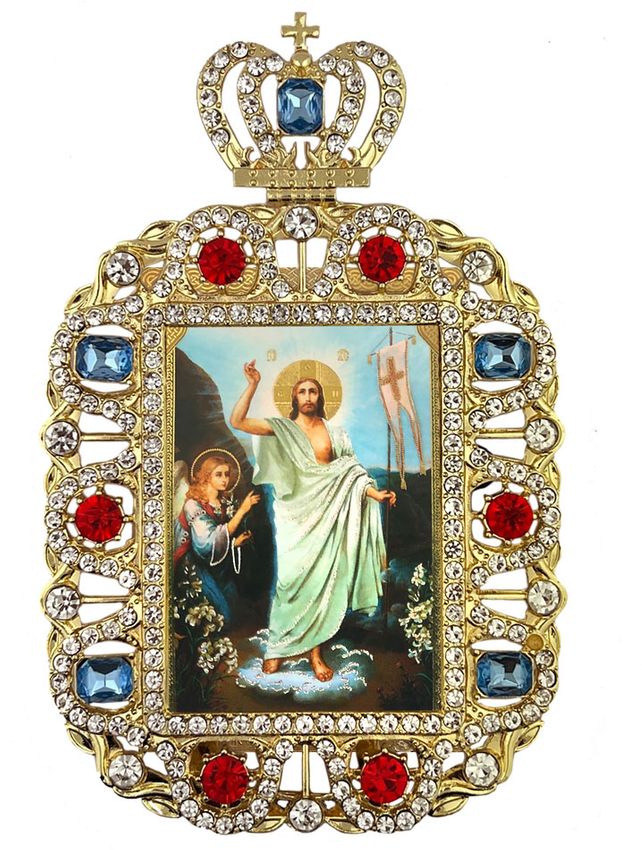 The Resurrection, Jeweled Framed Icon With Crown - at Holy Trinity Store