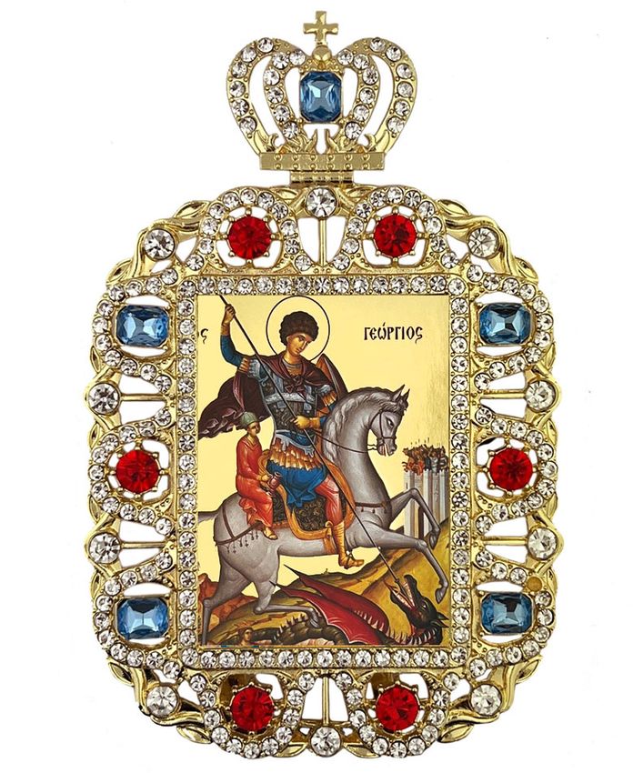 Saint George, Jeweled Framed Greek Byzantine Icon With Crown - at Holy ...