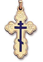 Three Barred Cross 14KT Gold with Blue Enamel - at Holy Trinity Store