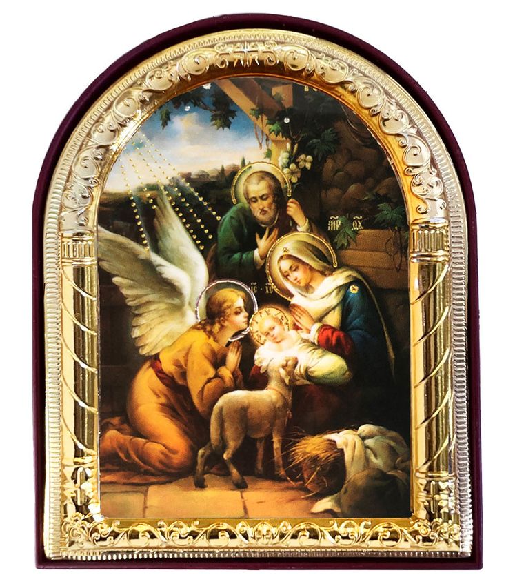Nativity of Christ, Arched Orthodox Icon with Stand - at Holy Trinity Store