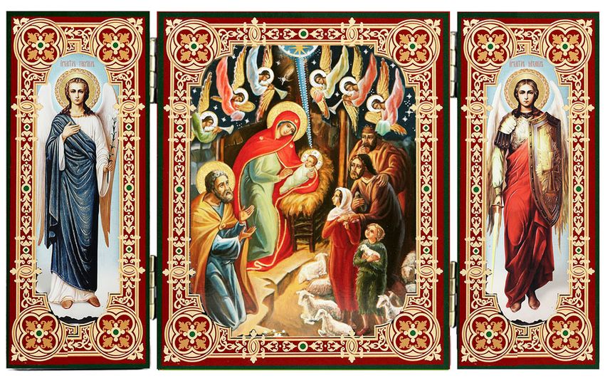 Nativity of Christ, Icon Triptych with Arch. Michael and Gabriel - at Holy Trinity Store