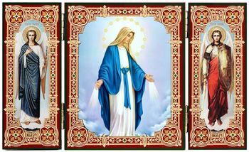 Our Lady of Grace, Icon Triptych with Arch. Michael and Gabriel - at Holy Trinity Store