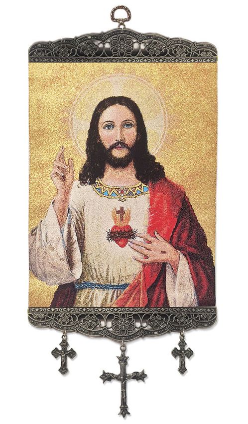 Sacred Heart of Jesus, Textile Art Tapestry Icon Banner Large - at Holy ...