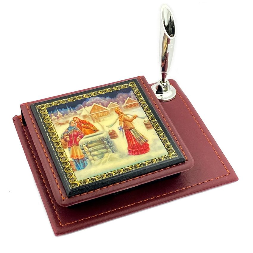 Faux Leather Pad with Sticky Notes and Pen Holder - at Holy Trinity Store