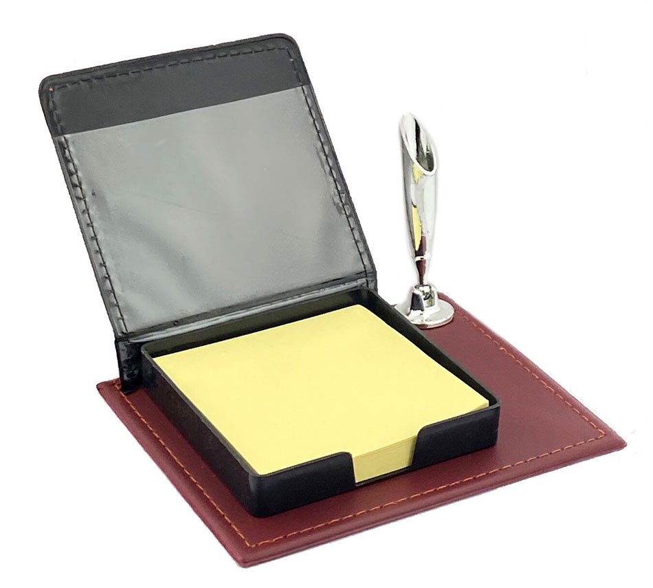 Faux Leather Pad with Sticky Notes and Pen Holder - at Holy Trinity Store