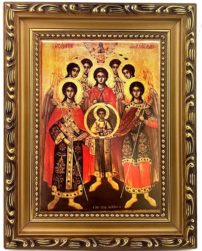 Synaxis of the Seven Holy Archangels, Wooden Frame Icon with Stand - at ...