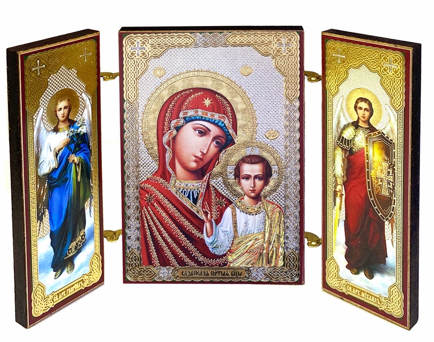 Virgin of Kazan / Archangels Michael and Gabriel, Mini Triptych - at Holy Trinity Store