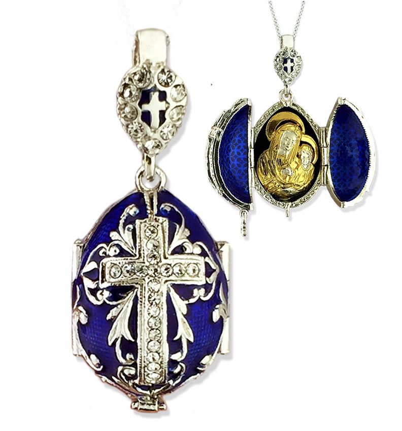 Virgin Mary & Child, Locket, Sterling Silver Egg Pendant, Blue - at ...
