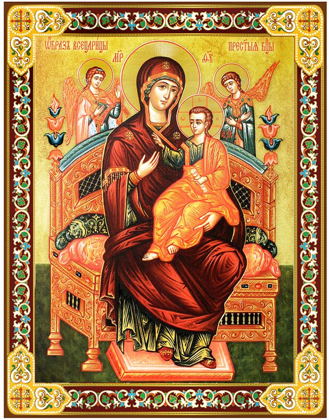 Virgin Mary Queen of All (Vsetsaritsa), Gold Foil Wooden Orthodox Mini ...