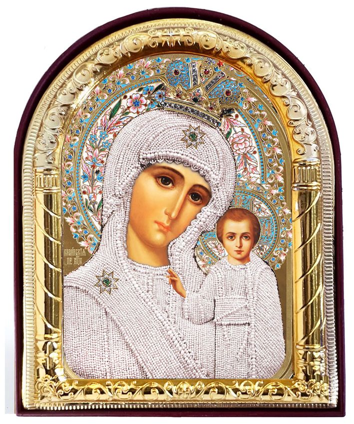 Virgin of Kazan, Arched Orthodox Icon with Stand - at Holy Trinity Store