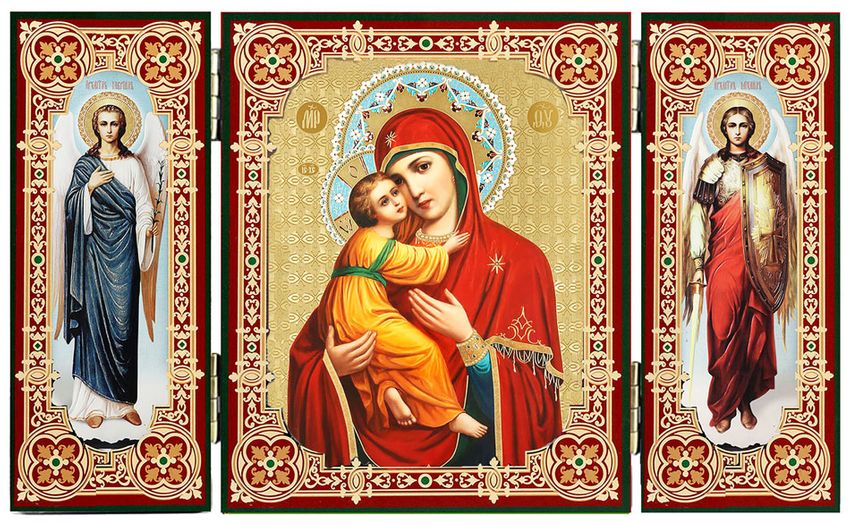 Virgin of Vladimir, Icon Triptych with Arch. Michael and Gabriel - at ...