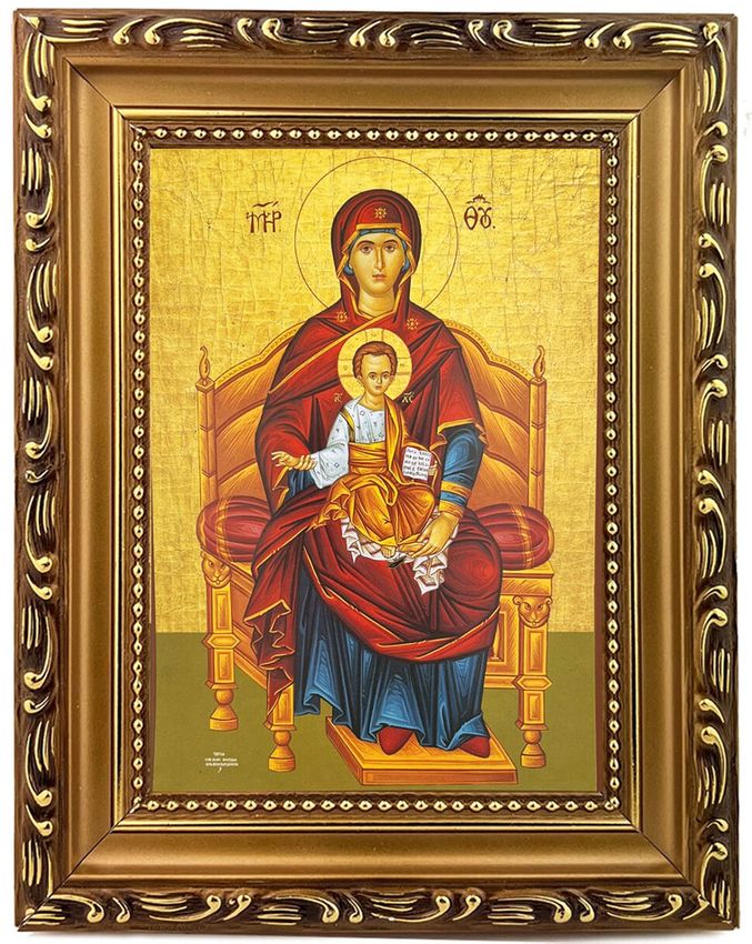 Virgin Mary Enthroned, Wooden Frame Gold Foil Icon with Stand - at Holy ...