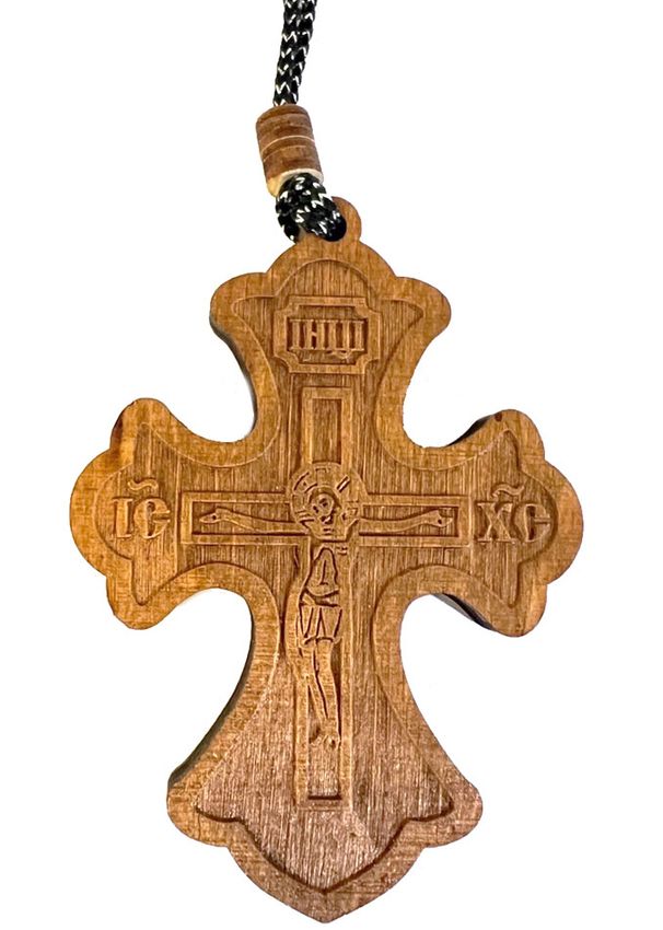 2 Sided Wooden Cross Pendant on Rope with Crucifix - at Holy Trinity Store