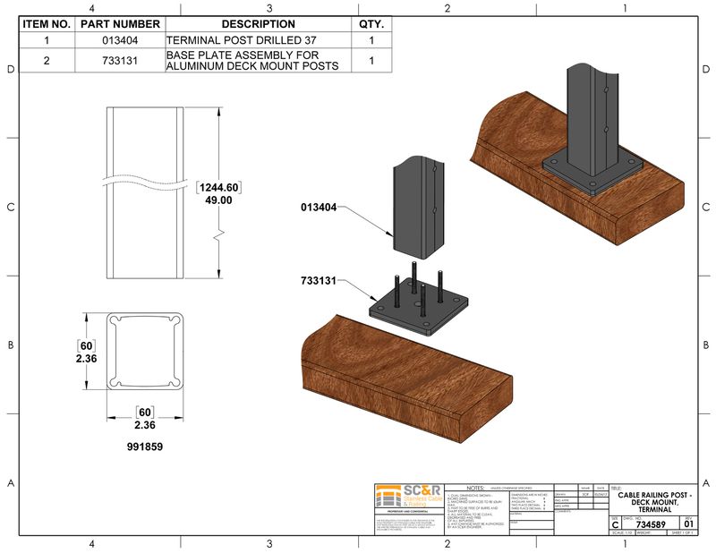 Base Plate Assembly for Aluminum Deck Mount Posts