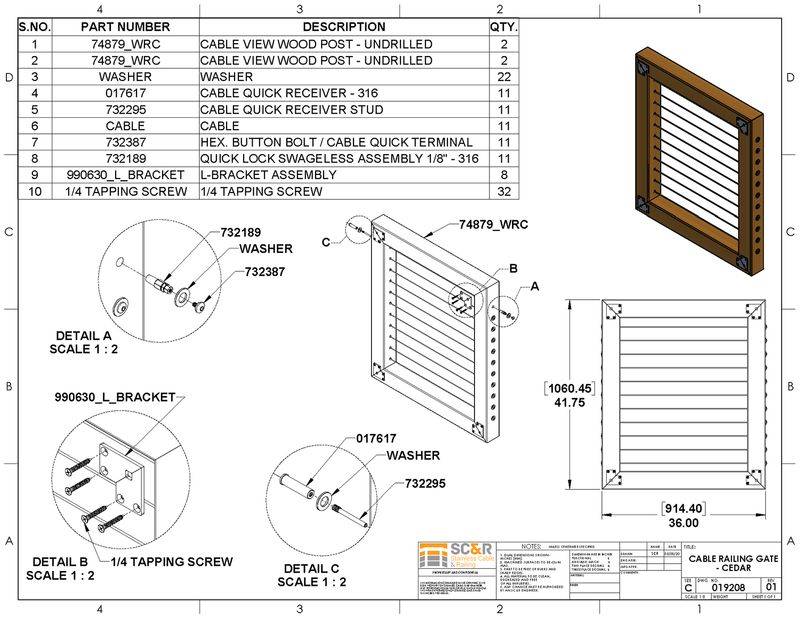 Cable Railing Gate - Western Red Cedar Wood