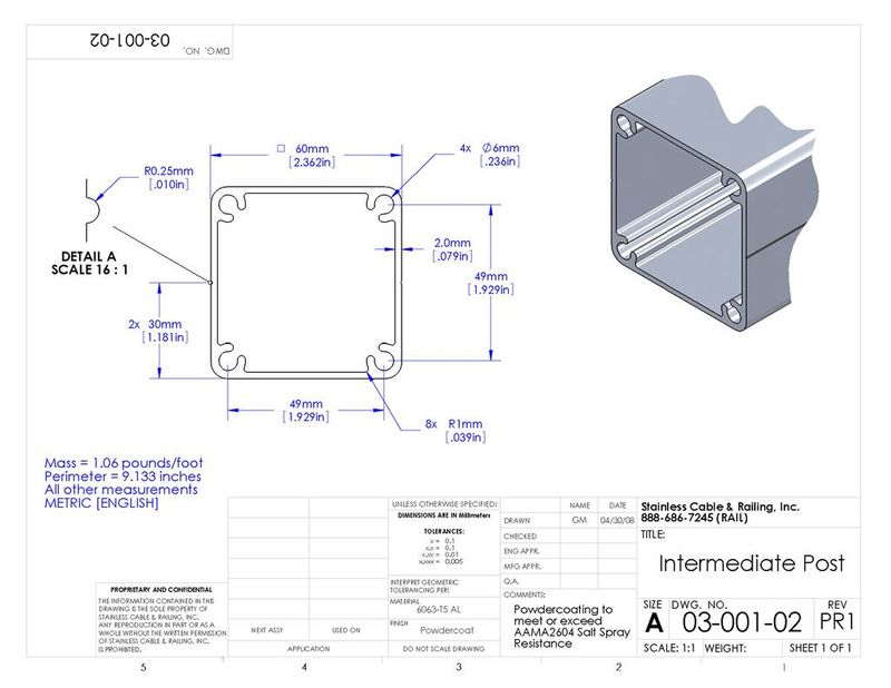Cable Railing Post - Deck Mount, Intermediate