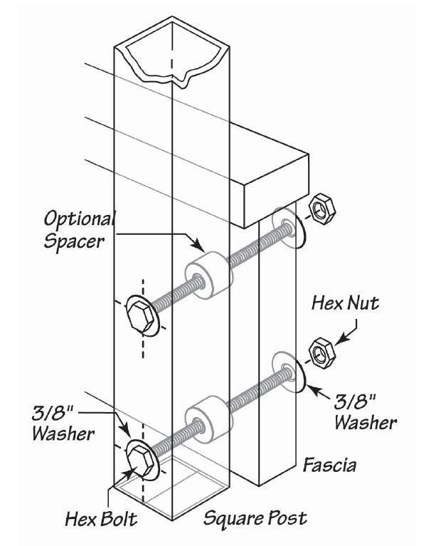 Cable Railing Post - Fascia Mount, Intermediate
