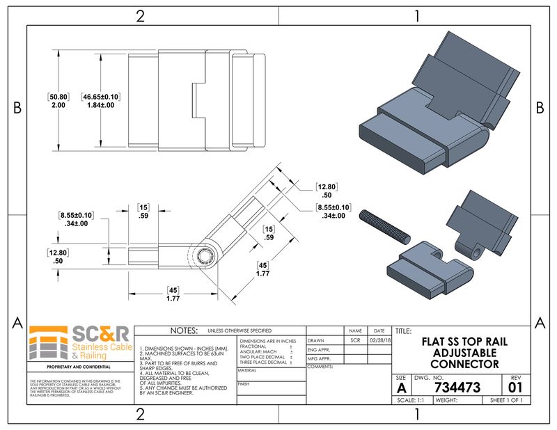 Flat Stainless Steel Top Rail Adjustable Connector