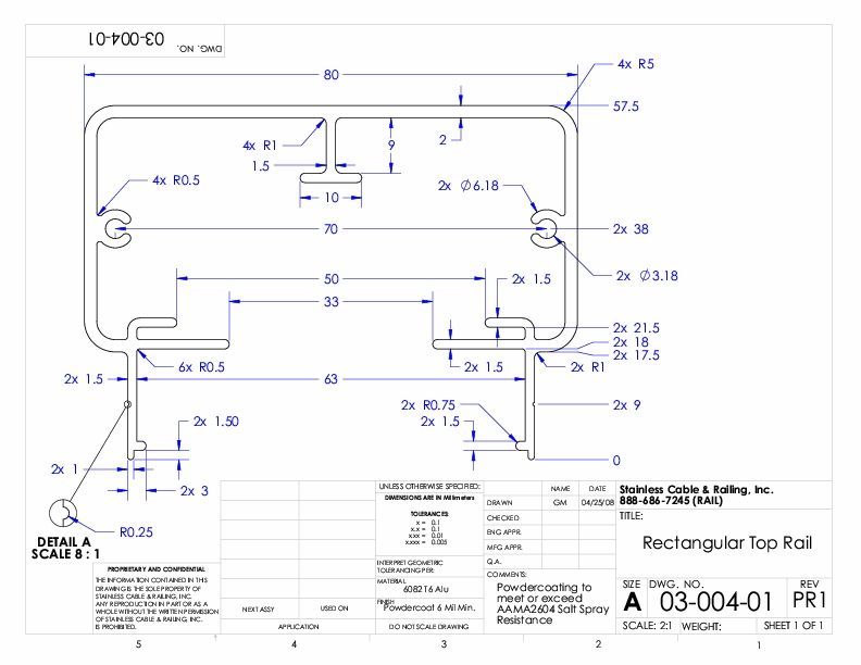 Top Rail for Cable Railing - Aluminum Rectangular