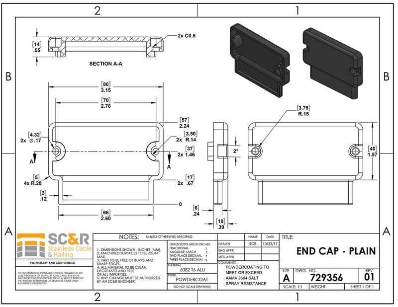 Cable Railing Rectangular Rail End