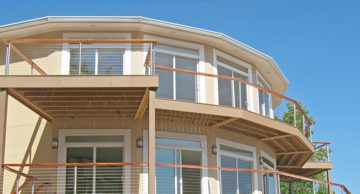 Round Stainless Steel Posts w/ Wood Rail - Lake Norman, NC