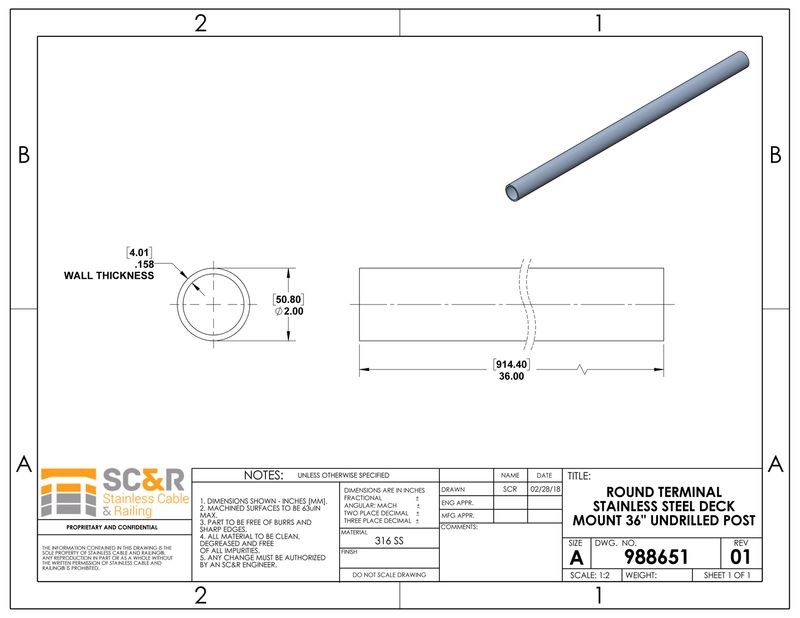 Round Terminal Stainless Steel Deck Mount Post