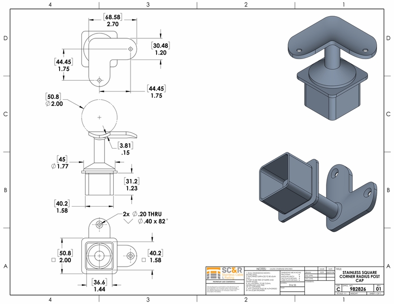 Stainless Square Corner Radius Post Cap