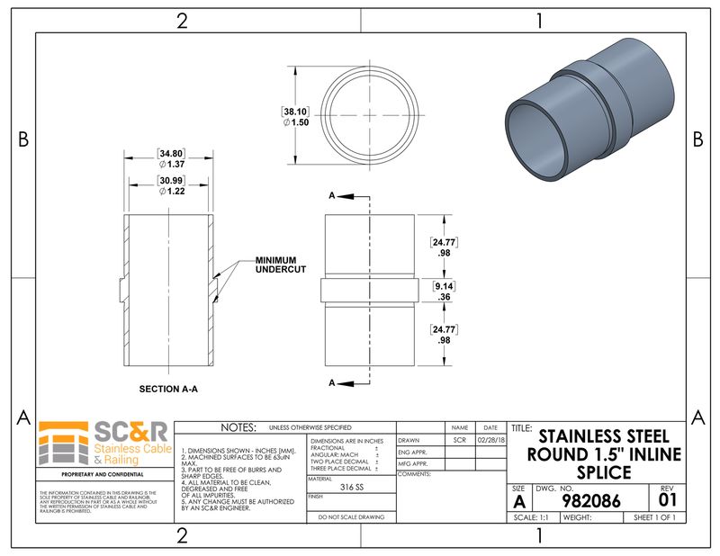 Stainless Steel Round 1.5" Inline Splice