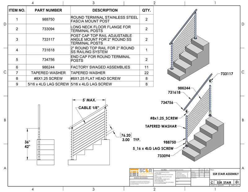 Welded Stainless Steel Cable Railing Posts - Maui