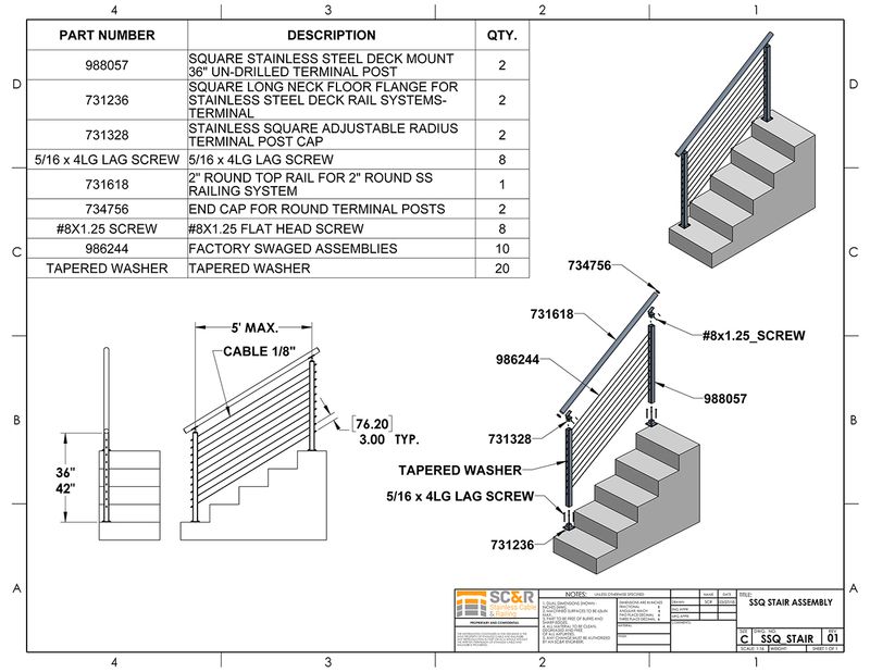 Welded Stainless Steel Cable Railing Posts - St. John