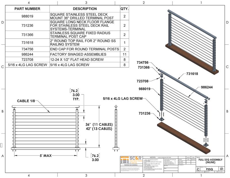Welded Stainless Steel Cable Railing Posts - St. Kitts