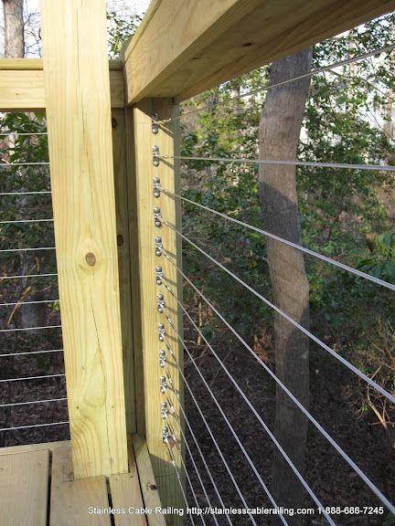 Wood deck & stainless cable railing & wood tension terminal