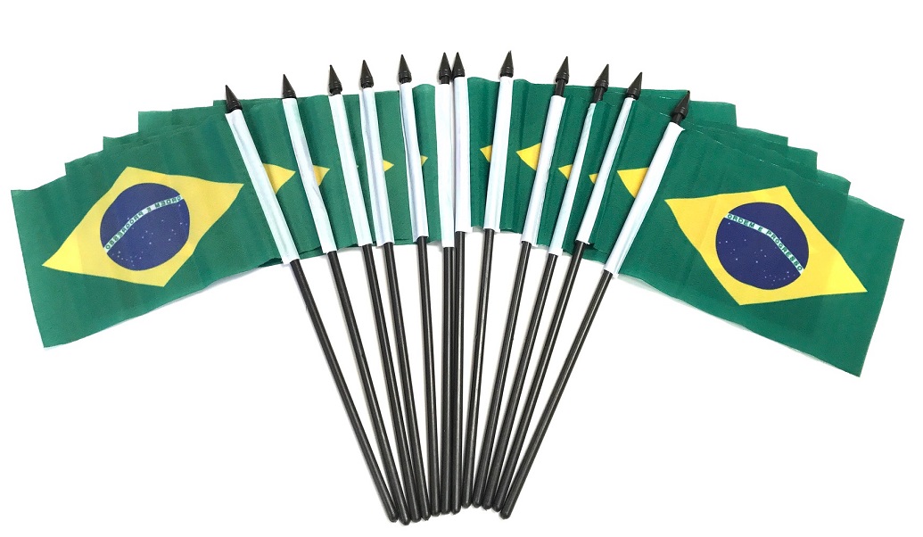 Brazil cheap small mini 4"x6" little stick flags, Brazilian 4x6 waving ...