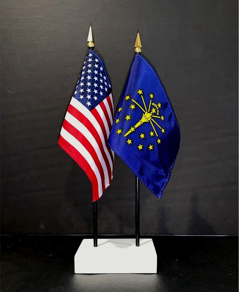 Indiana and US Flag Desk Set - Indiana Miniature Flag