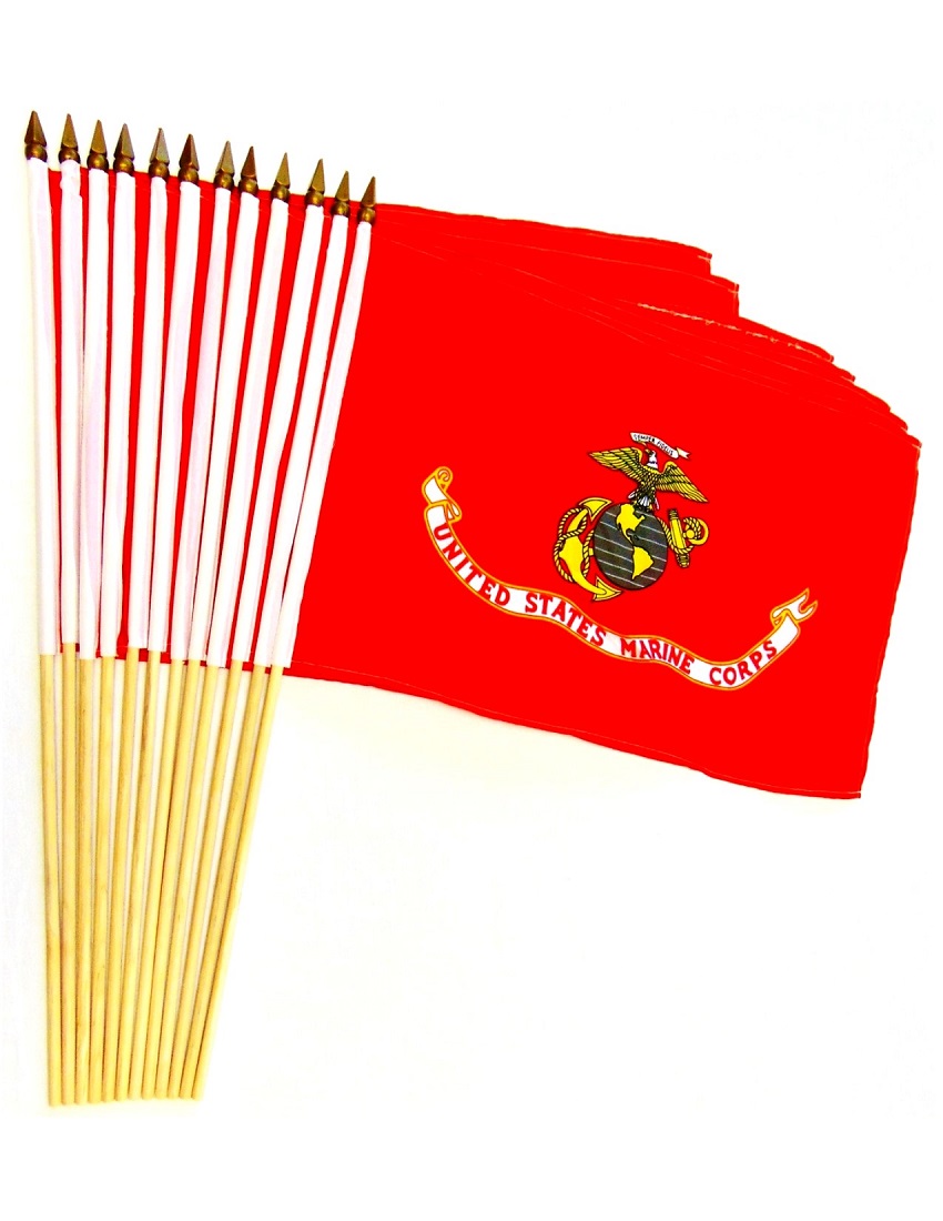 Marine Corps 12" x 18" Stick Flags - 12" x 18" Military, Solid Color ...