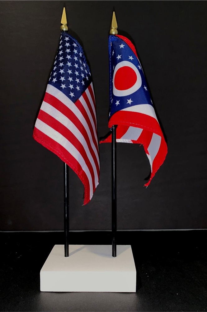 Ohio and US Flag Desk Set - Ohio Miniature Flag