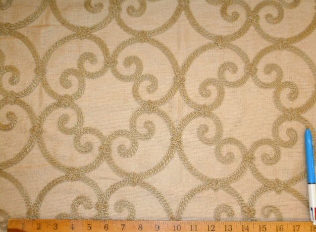 Embroidered Crewel Drapery Fabric Leiden Gold