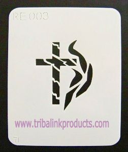 Airbrush Tattoo Stencil Cross with Fire RE-003