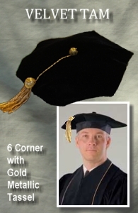 "Tams" Academic Velvet in black and PhD Blue