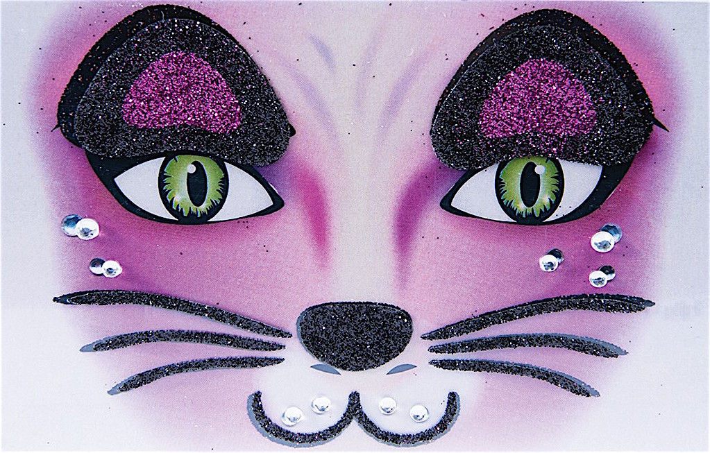 Facial Stickers - Glitter and Rhinestones - Cat - BODY ART ...