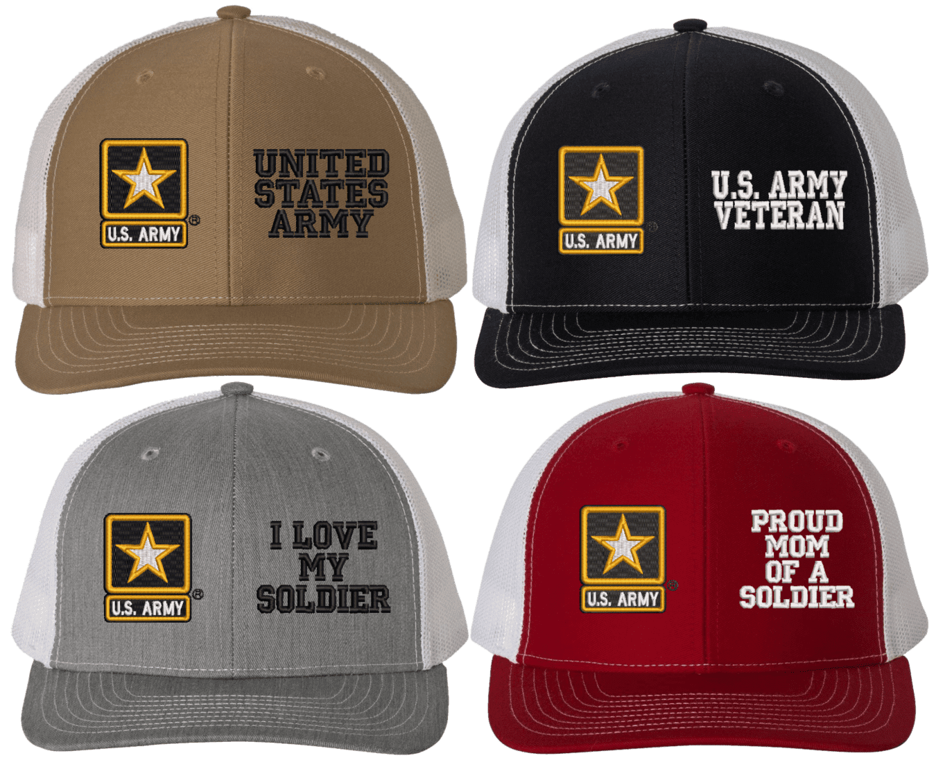 Army Veteran Split Design Embroidered Caps