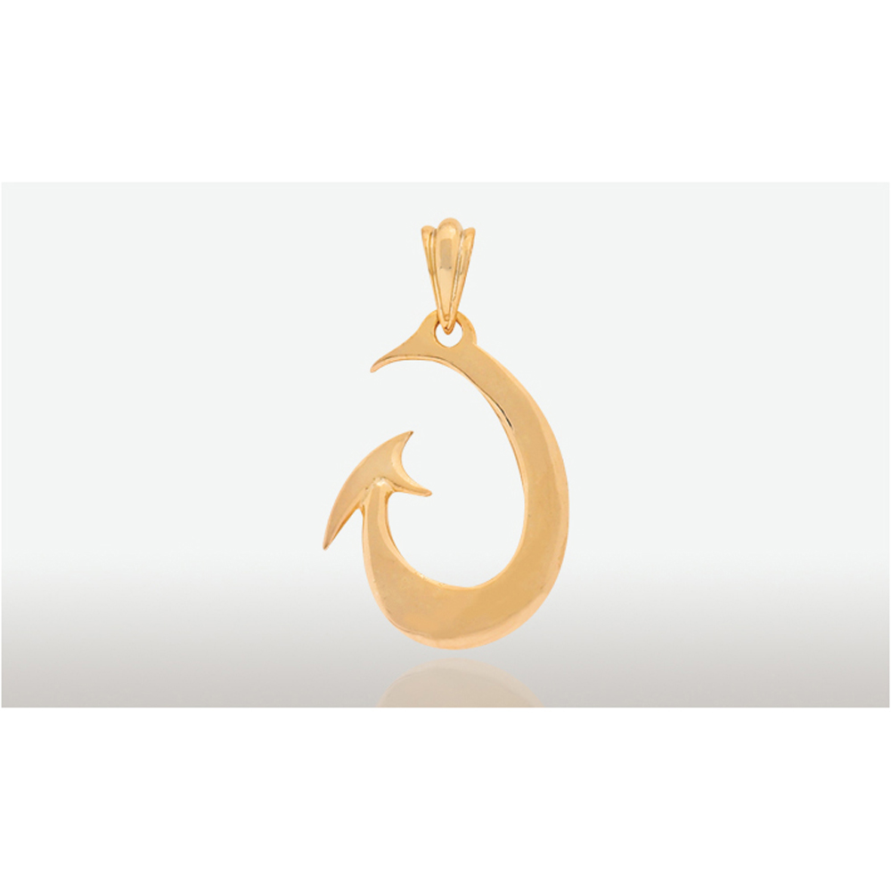 PC-636-PEN 30mm Polynesian Fish Hook Pendant - 14K Gold
