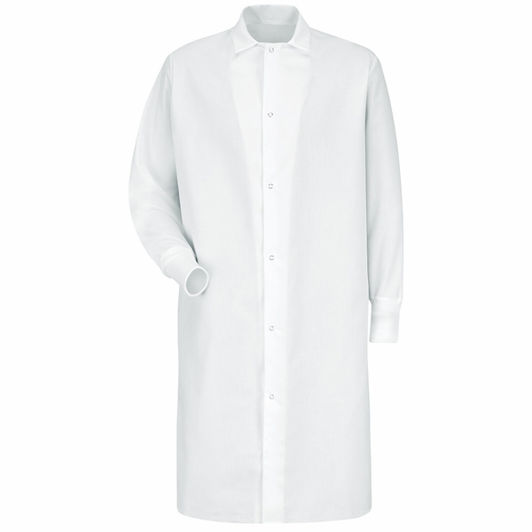 KS60 Gripper-Front Spun Polyester Pocketless Butcher Coat with Knit Cuffs