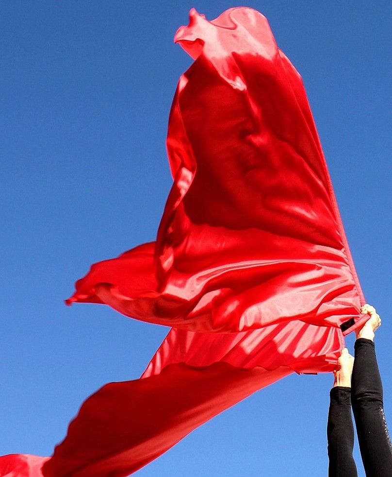 Bright Red Fire of God Warfare Worship Flags Set of 2 with Flexible Rods